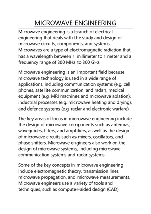 Microwave Engineering - MICROWAVE ENGINEERING Microwave engineering is ...