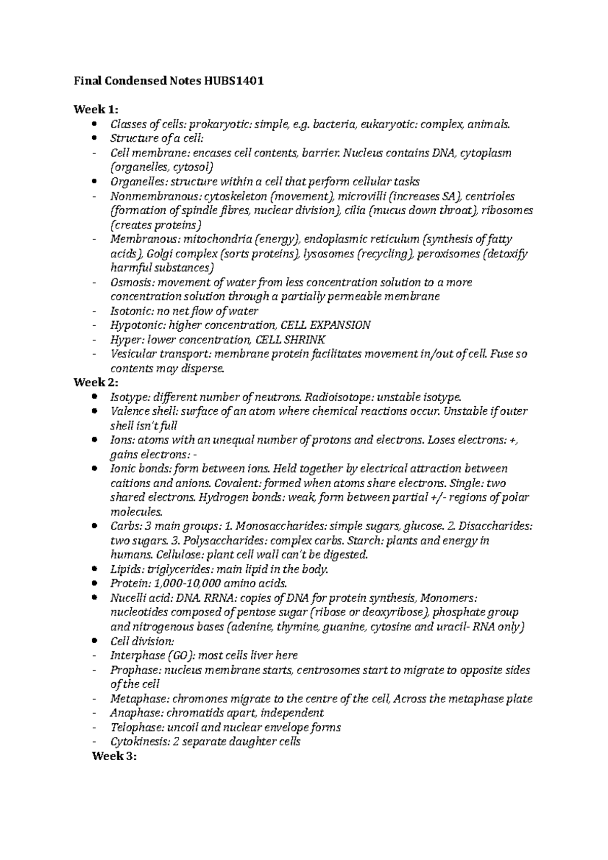 Final Condensed Notes HUBS1401 - Final Condensed Notes HUBS Week 1 ...