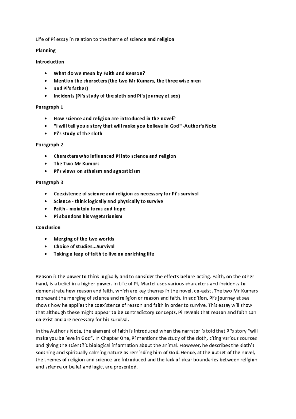 Life of pi. essay 2 - life of pi by yann martel exam questions - Life ...