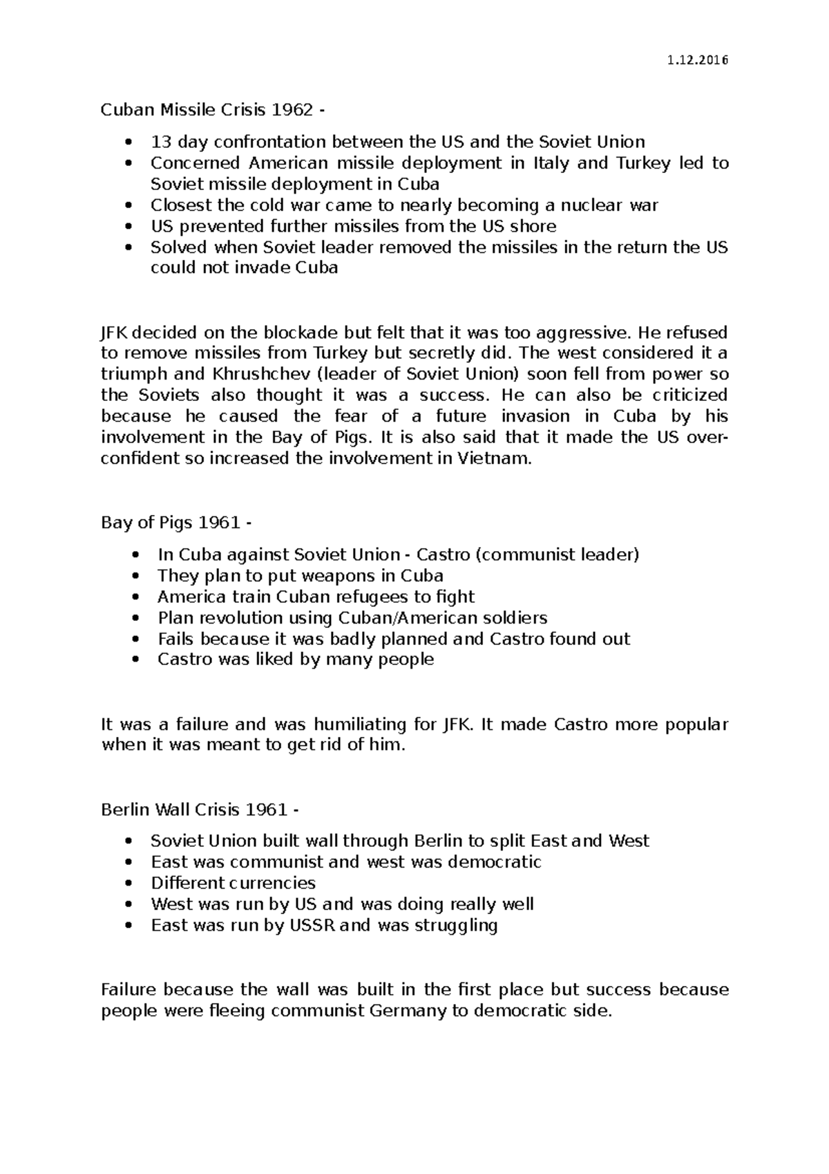 H 1 - Lesson work for American Dream lessons - Cuban Missile Crisis ...
