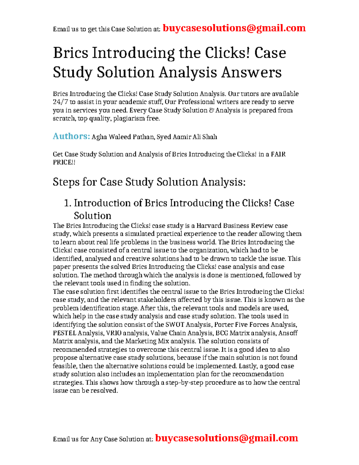 Case Solution Brics Introducing the Clicks - Brics Introducing the ...