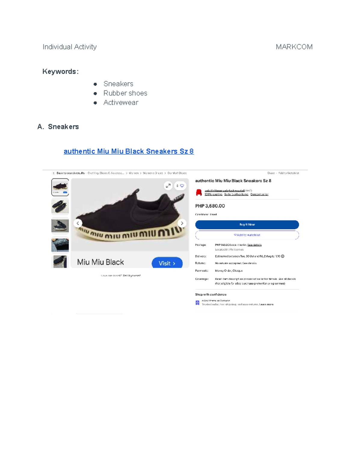 Ebay Individualdocx - EBAY AUDIT HOMEWORK MARKCO - Individual Activity ...