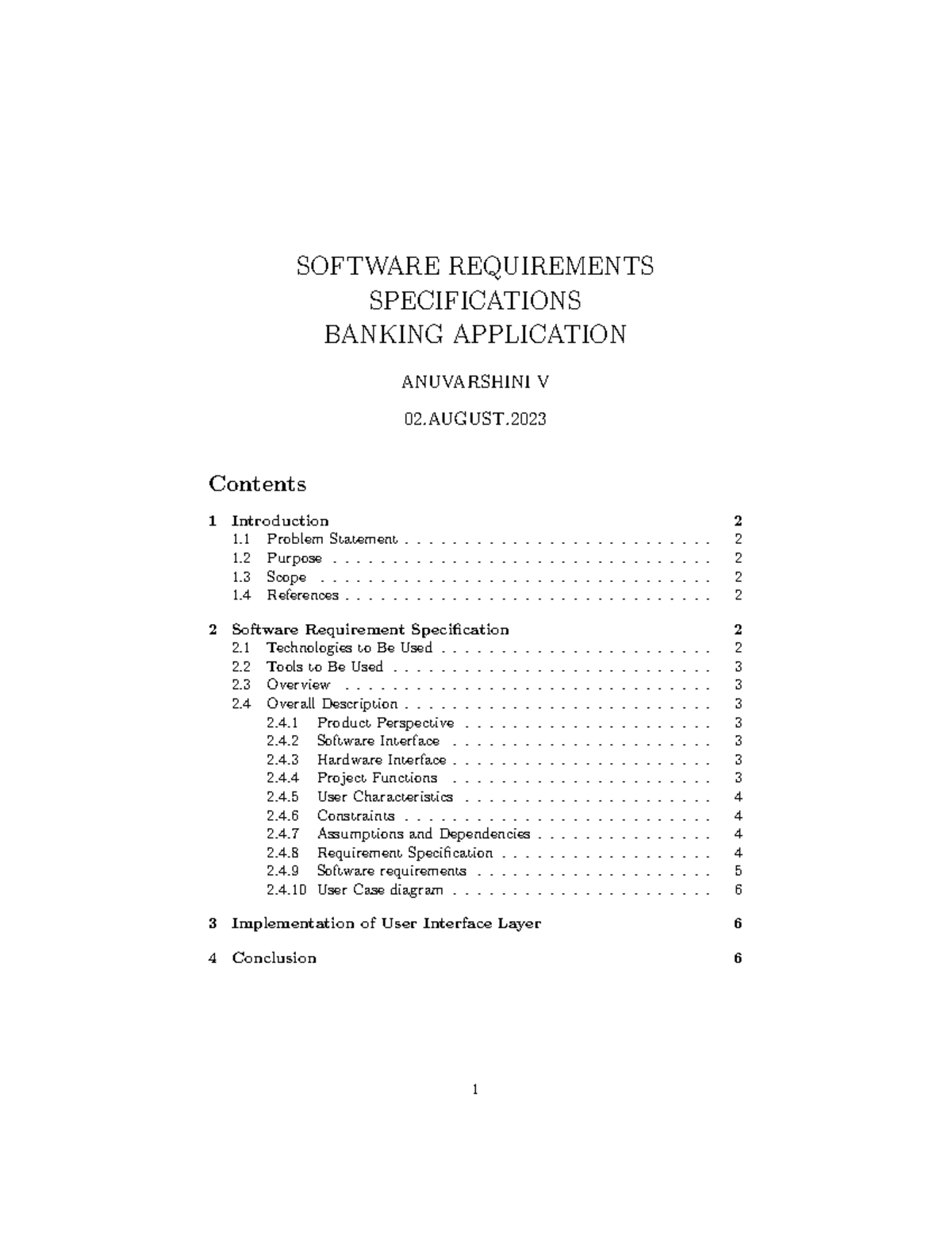 Exam - nil - SOFTWARE REQUIREMENTS SPECIFICATIONS BANKING APPLICATION ...