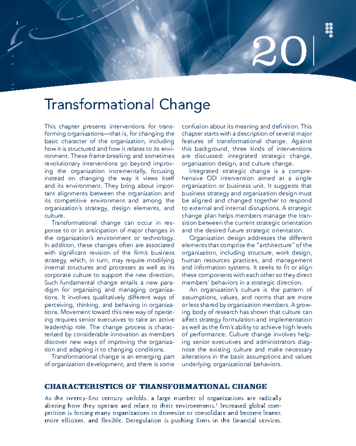 Chapter 20 Transformational Change - 20 Transformational Change This ...
