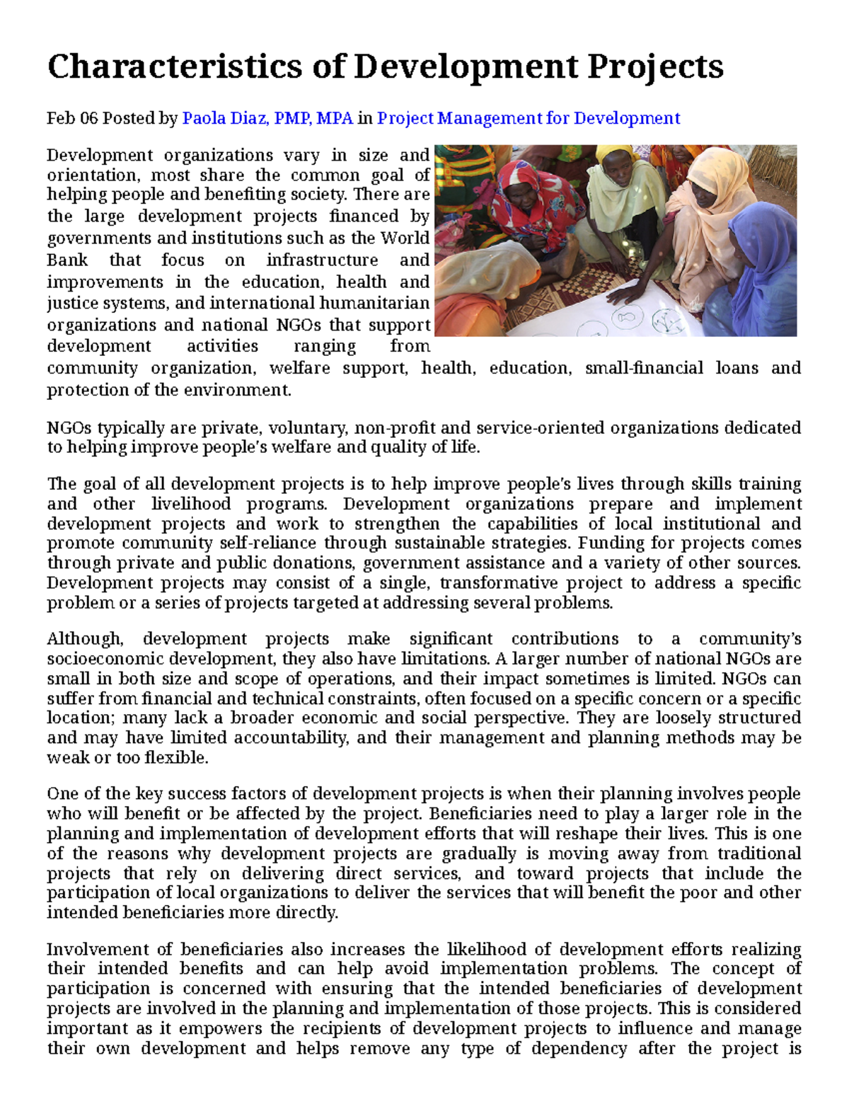 Characteristics of Development Projects - There are the large ...