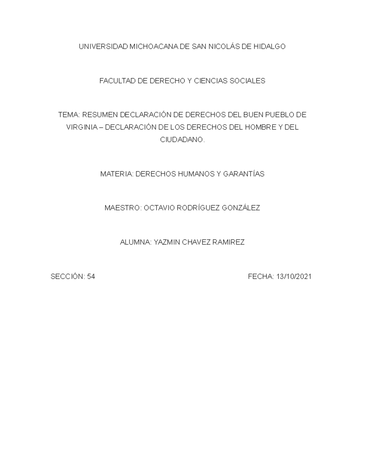 Actividad Derechos Humanos Resumen Declaración DE Derechos DEL BUEN ...