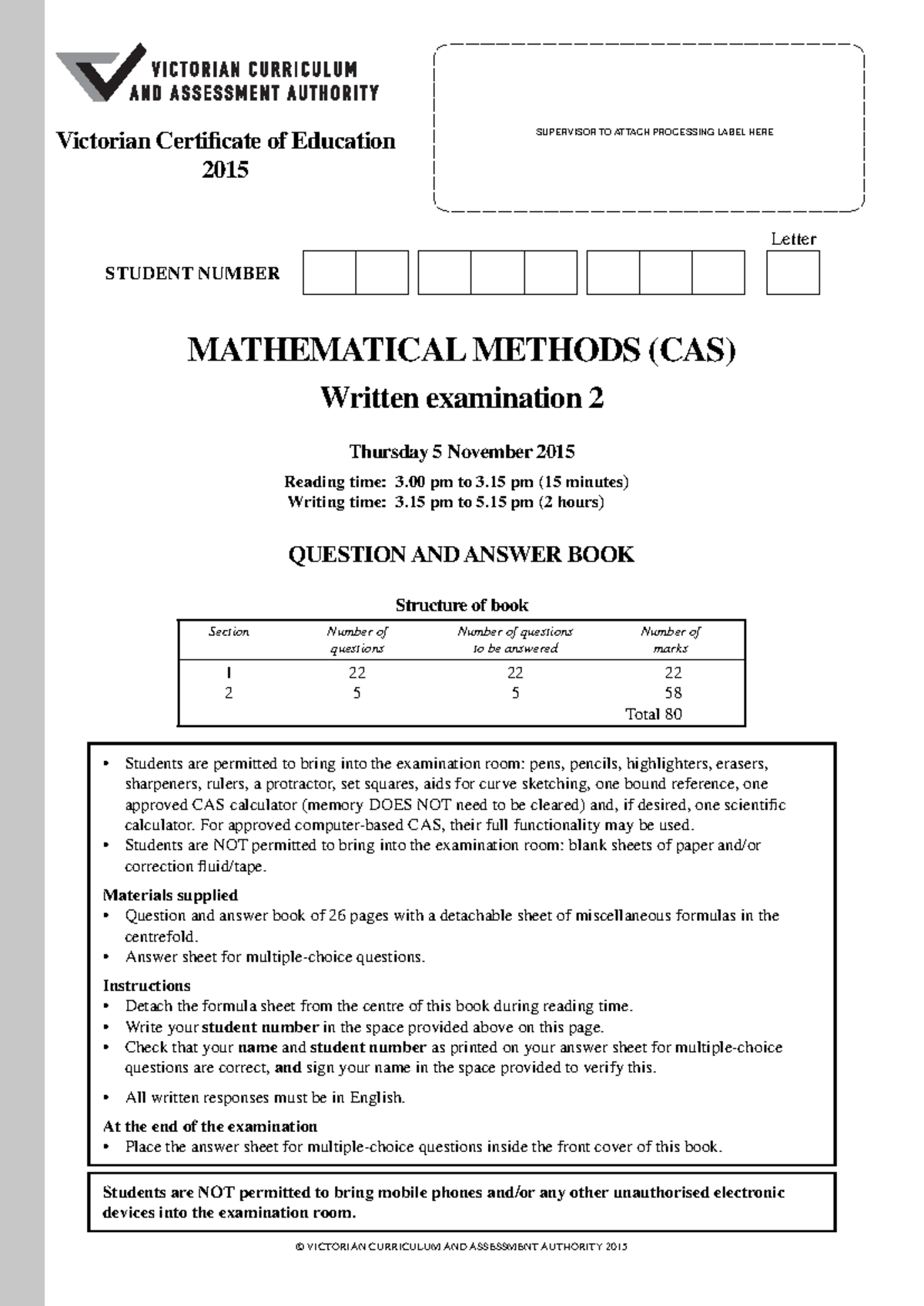 2015 vcaa exam 2 - vcaa exam for 2015 mathematical methods paper 2 ... 2015 vcaa exam 2 - vcaa exam for 2015 mathematical methods paper 2 ...