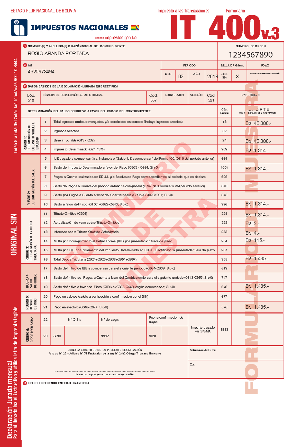 Formulario IT 400 v3 - Contaduría Pública - impuestos.gob IT 400 v. ESTADO PLURINACIONAL DE ...