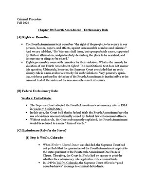 Criminal Procedure Lecture Notes The Fourth Amendment- Searches and ...