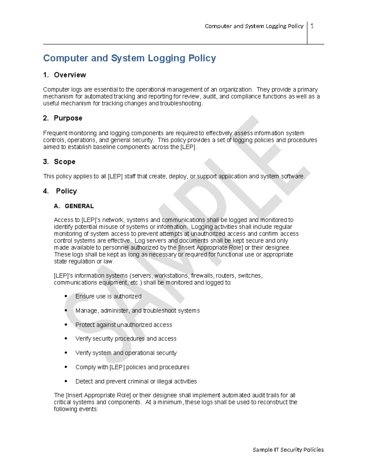 LEP Computer and System Log Policy - Computer and System Logging Policy ...