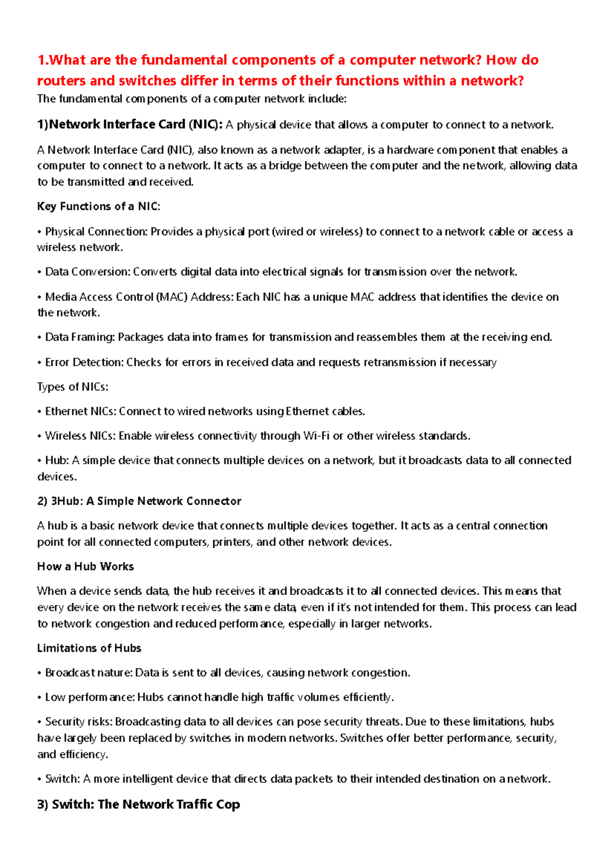 SCT unit-1 Important Q&A - 1 are the fundamental components of a computer network? How do ...