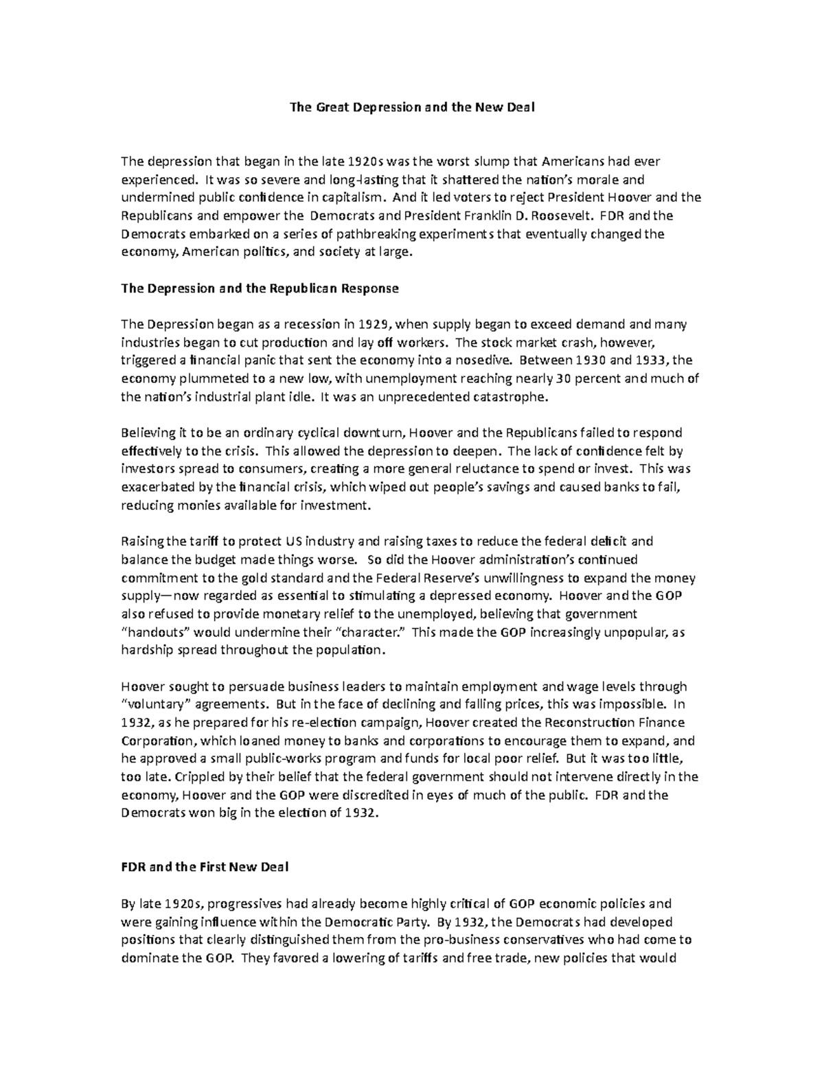 The Great Depression and the New Deal - It was so severe and long ...