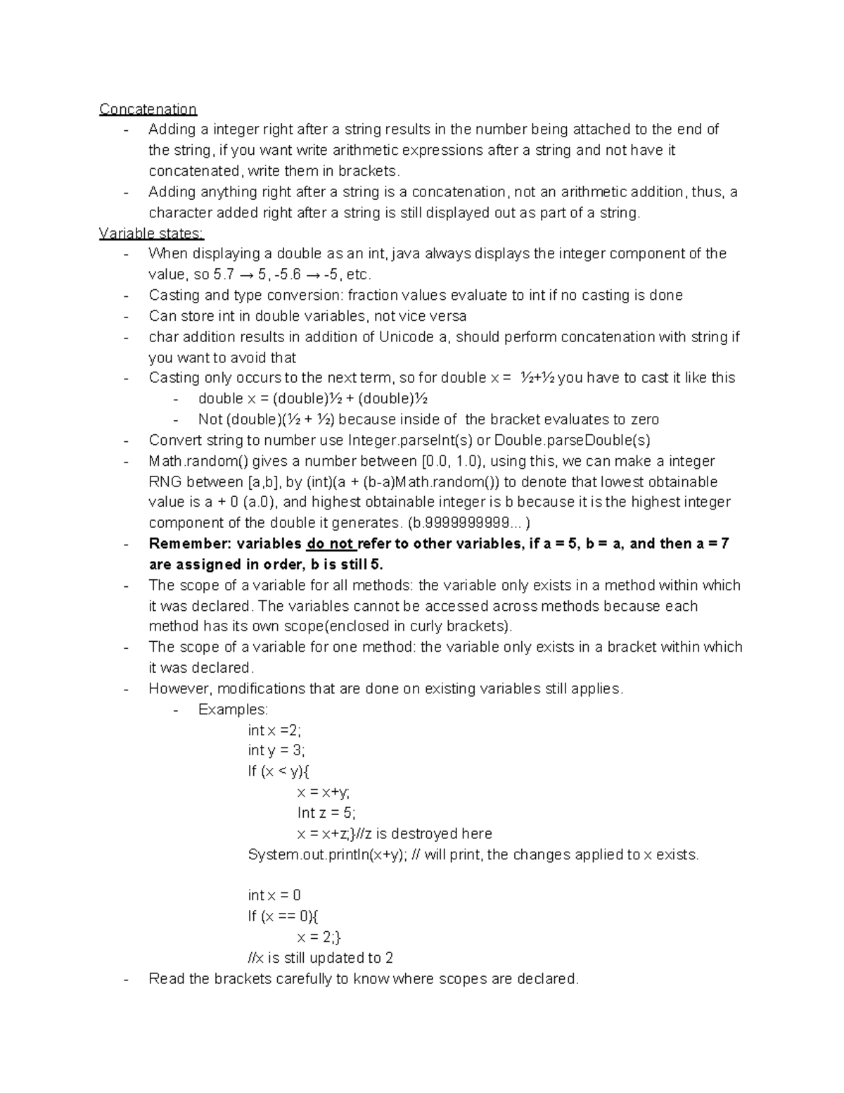 COMP 202 in class tips - Concatenation - Adding a integer right after a ...