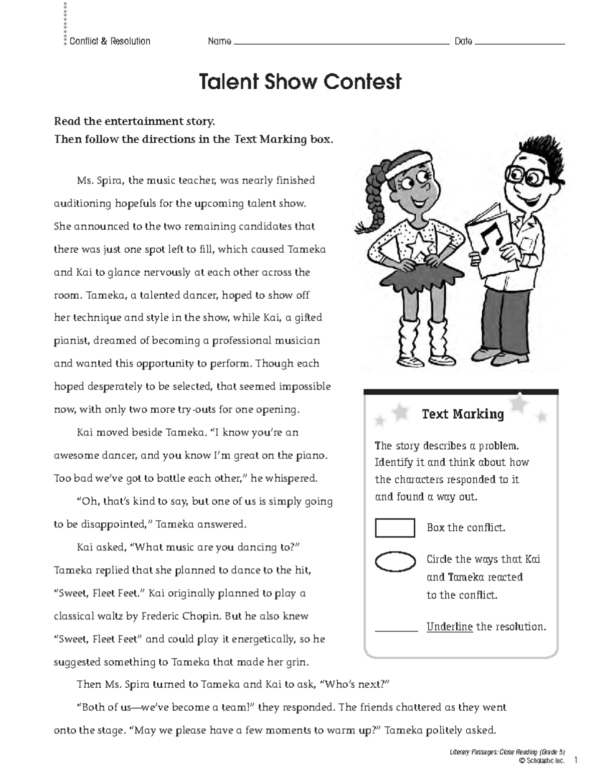 Talent contest story elements - Literary Passages: Close Reading (Grade ...