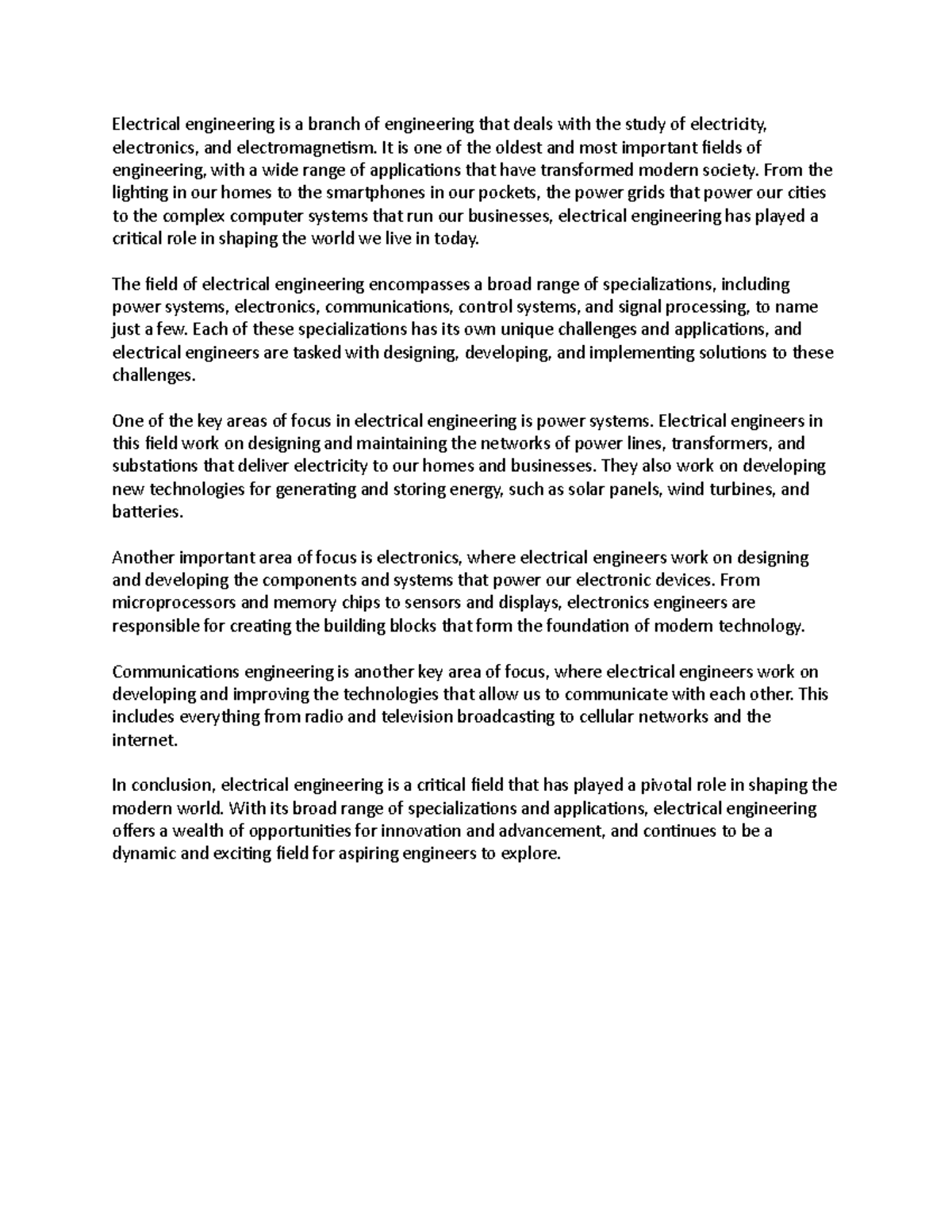 Electrical engineering is a branch of engineering that deals with the ...