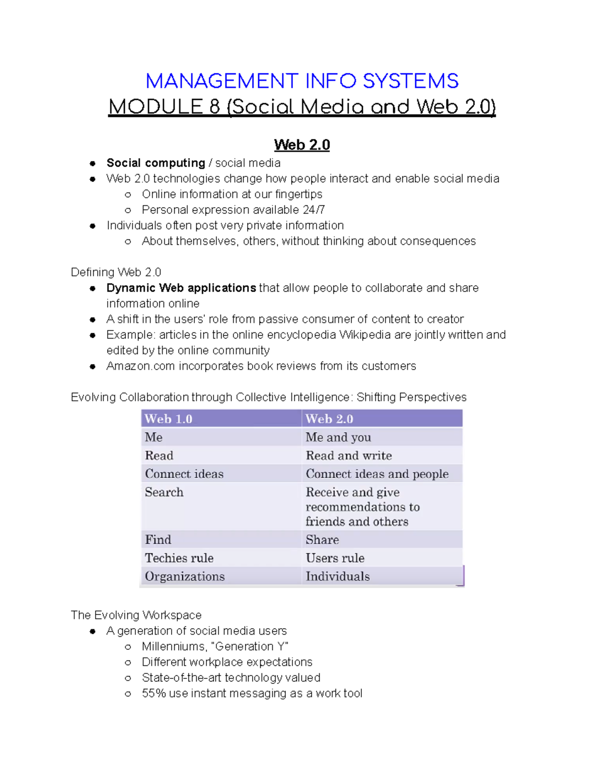 MGT INFO SYS MOD 8 - Lecture notes Module 8 - MANAGEMENT INFO SYSTEMS ...