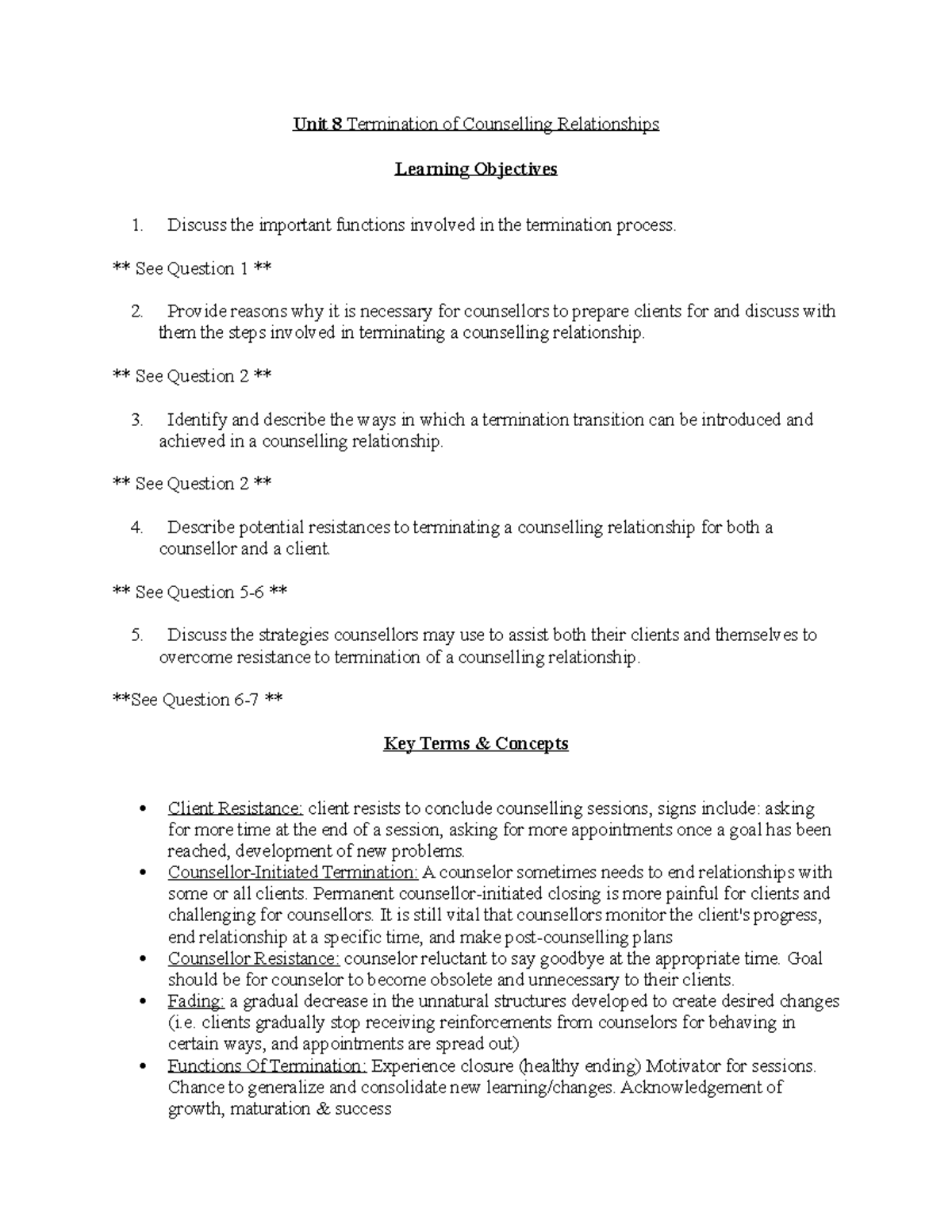 Unit 8 Termination of Counselling Relationships - Unit 8 Termination of ...