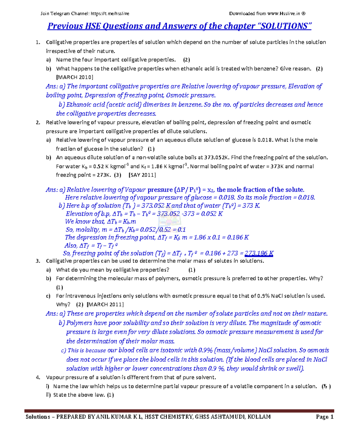 Hsslive-2. Solutions Previous HSE Qns. and Answers - Previous HSE ...