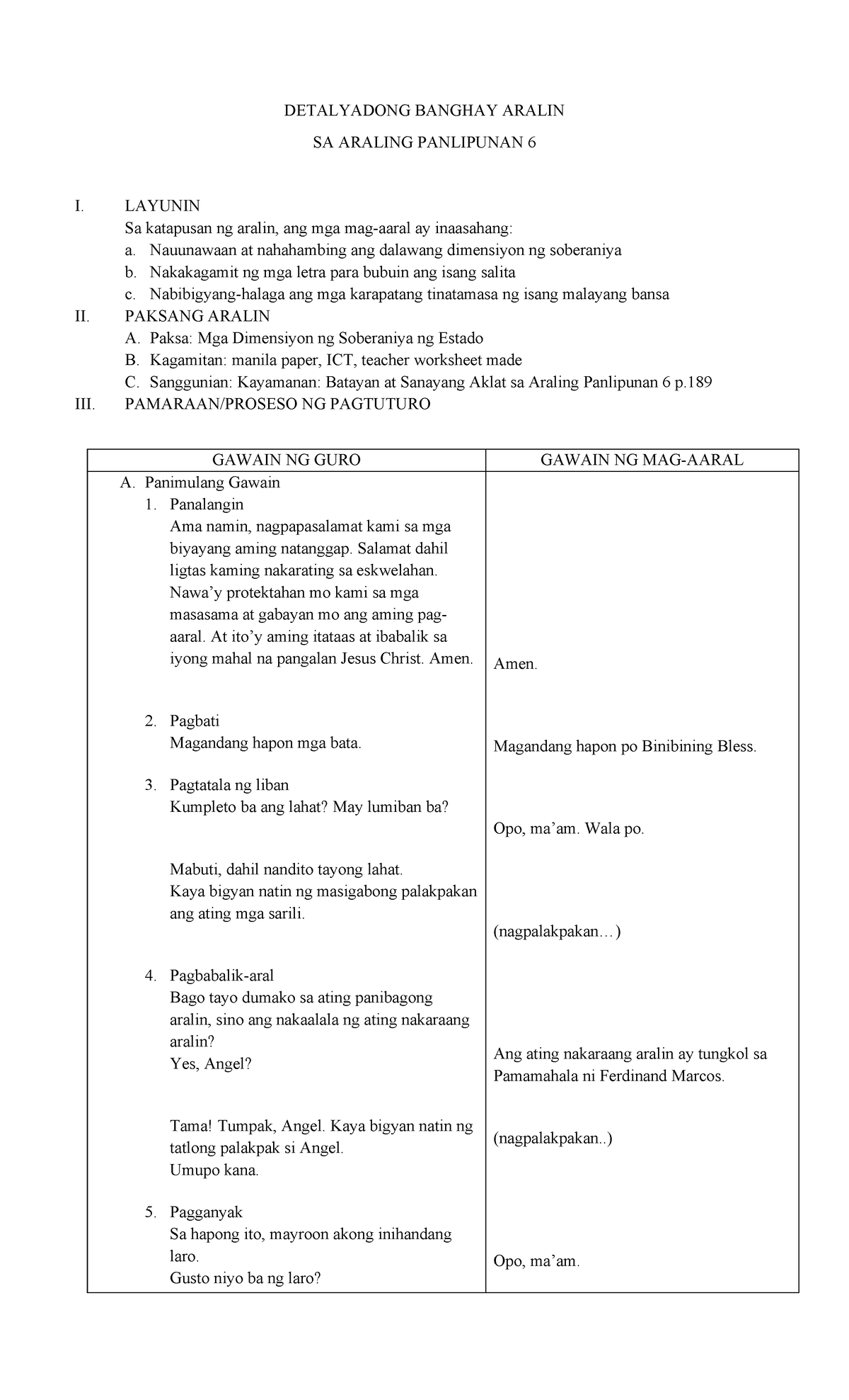 Detalyadong Banghay Aralin - DETALYADONG BANGHAY ARALIN SA ARALING ...