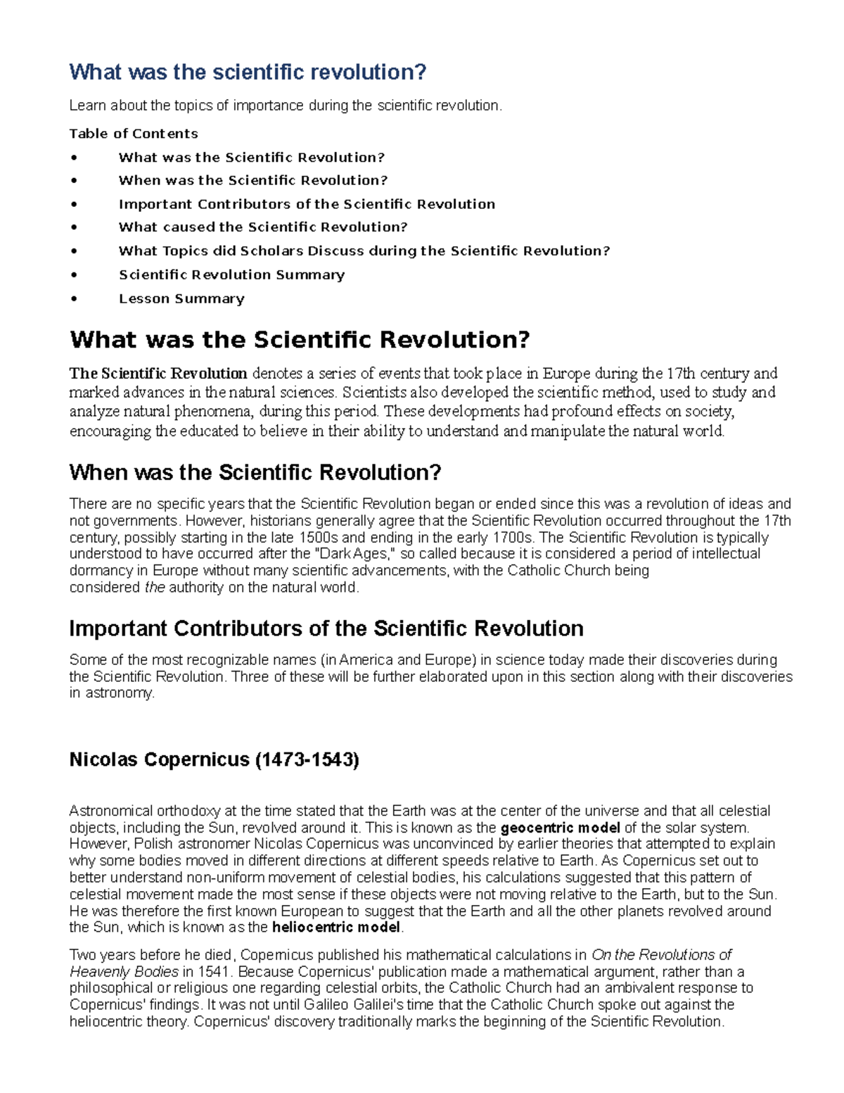 What was the scientific revolution - Table of Contents What was the ...