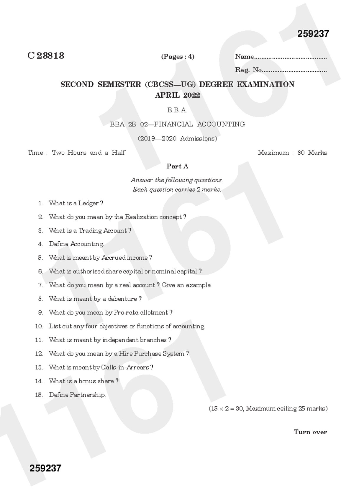 Financial Accounting 2022 2019 Admission Turn Over C 23813 Pages