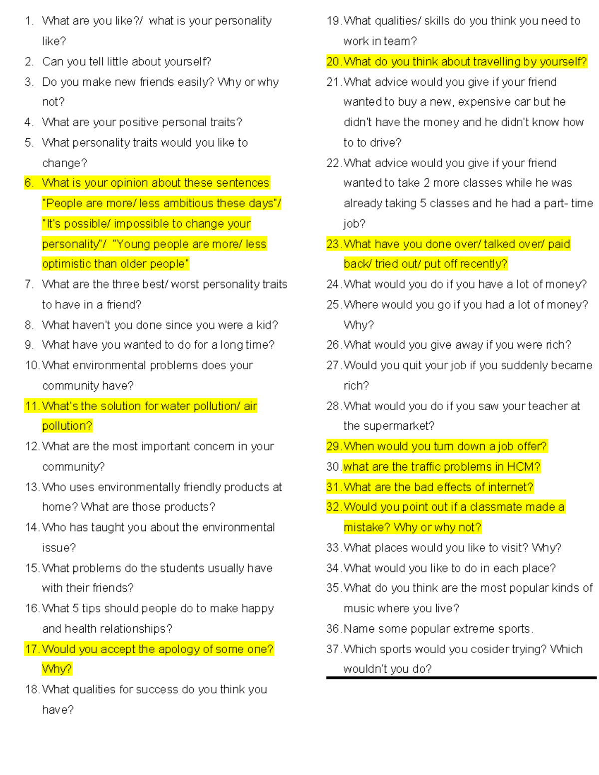 Questions For Ta4 What Are You Like What Is Your Personality Like