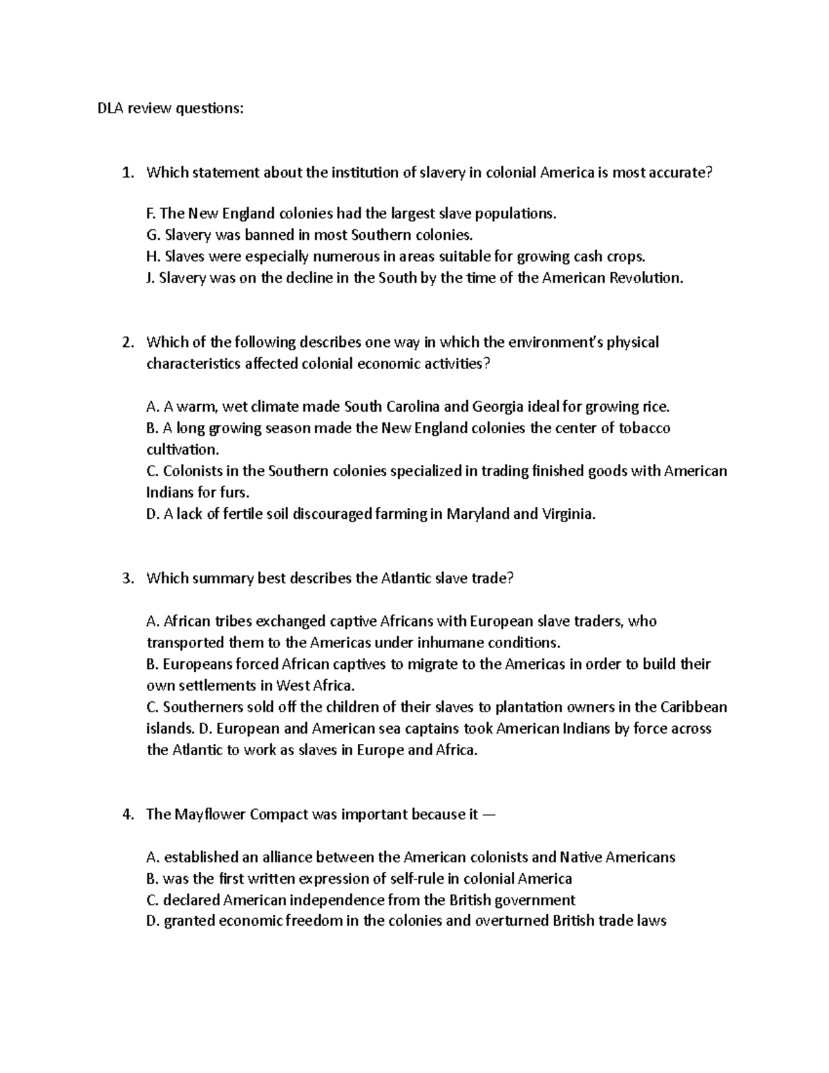 DLA review questions - Notes Dr. jones - DLA review questions: Which ...