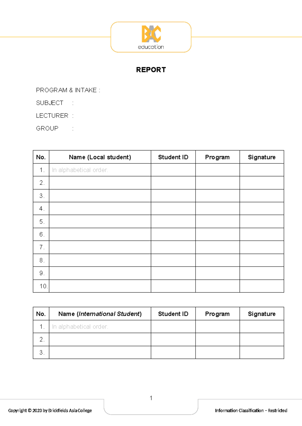 EOC Report Template - REPORT PROGRAM & INTAKE : SUBJECT : LECTURER ...