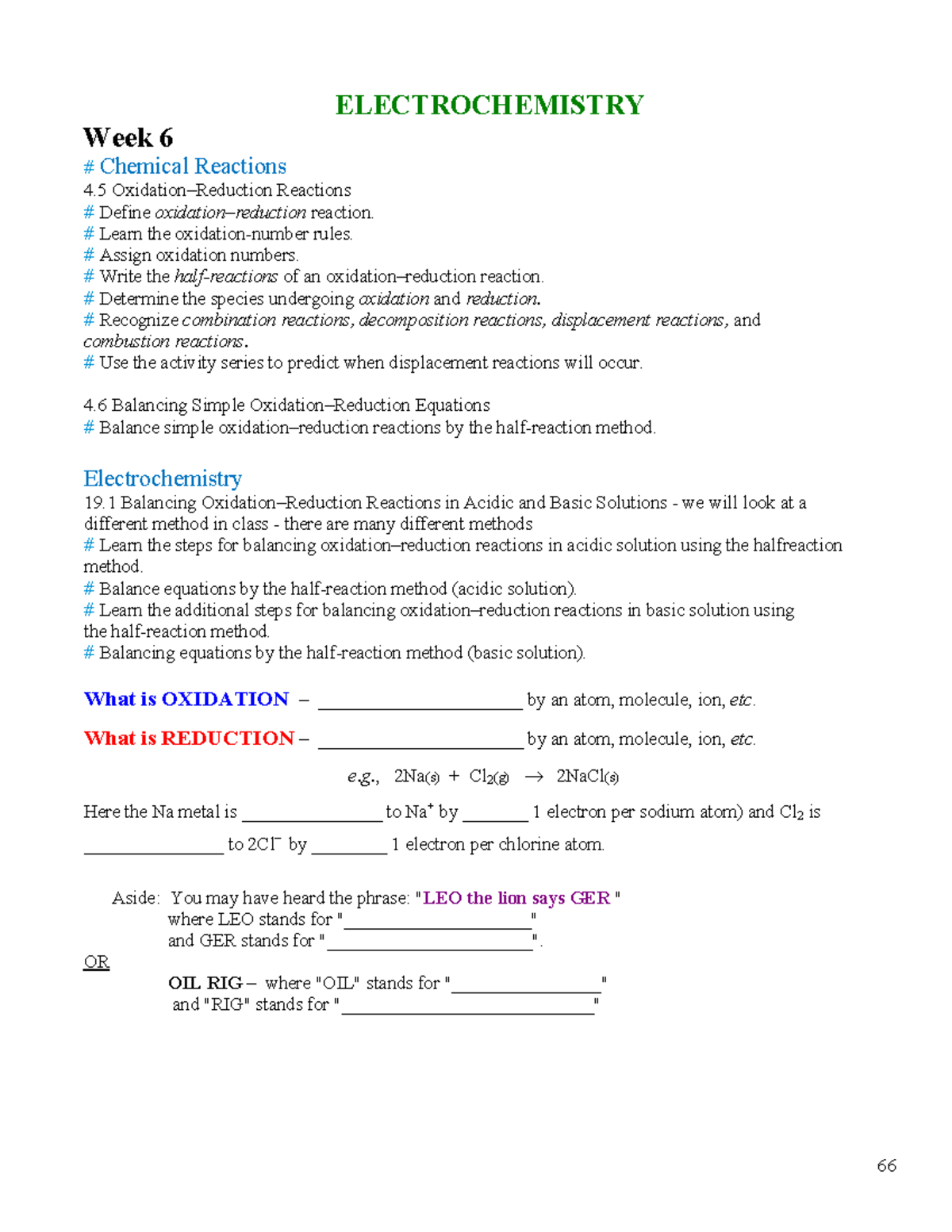 CHEM 1050 Electrochemistry Part1 guided reading notes - Week 6, DeLaat ...