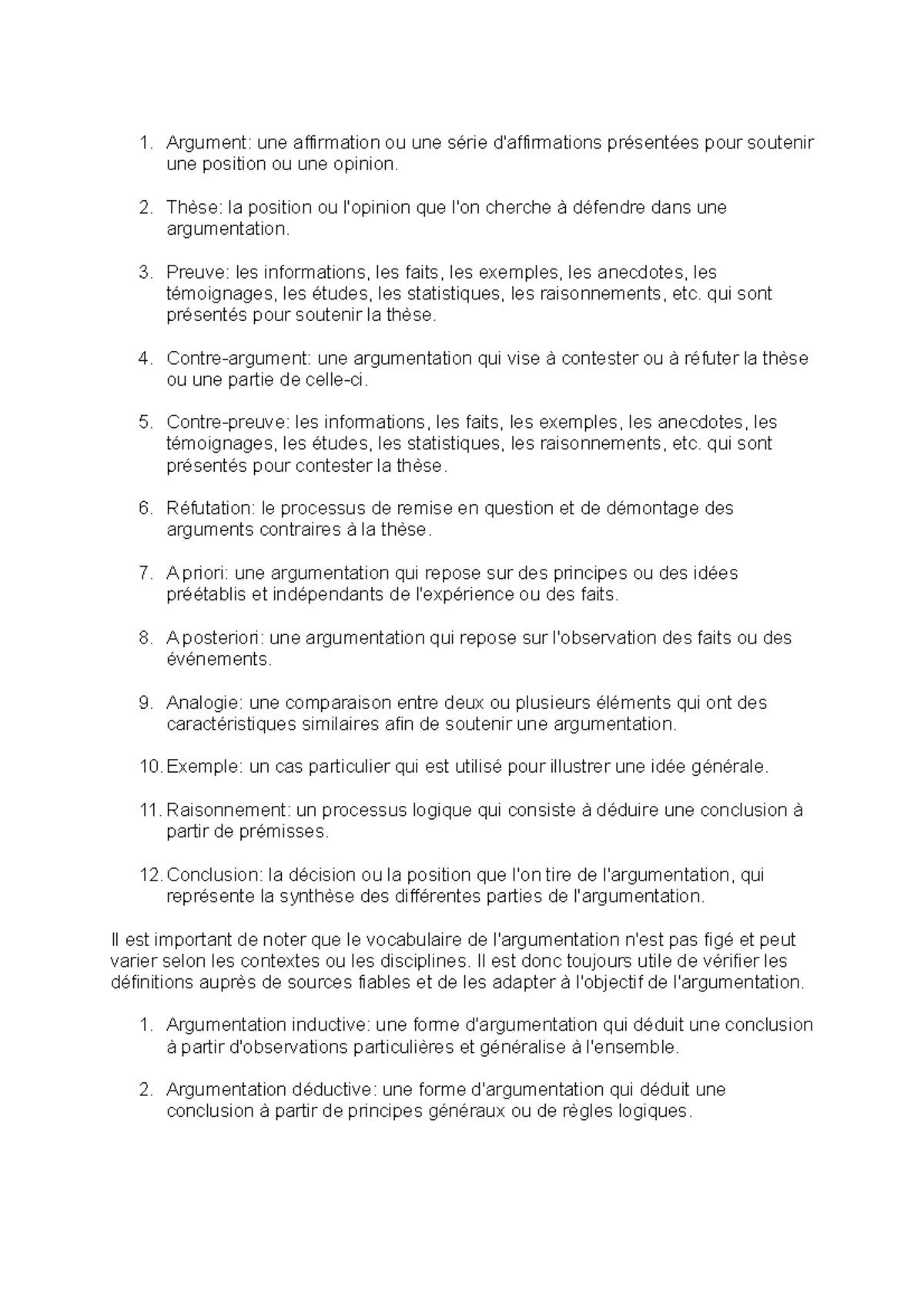 Argumentation cours - Argument: une affirmation ou une série d'affirmations présentées pour ...