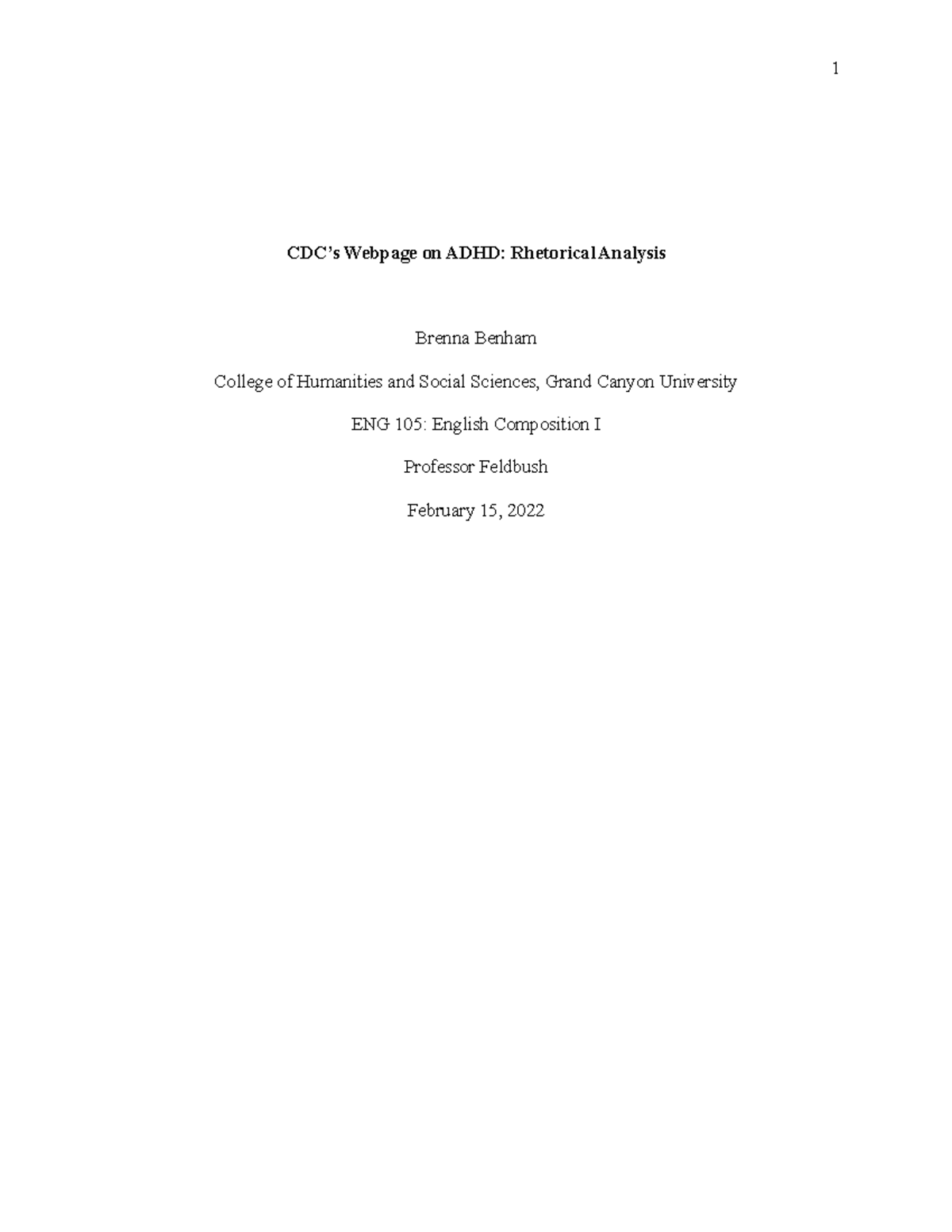 Rhetoric Analysis - CDC’s Webpage on ADHD: Rhetorical Analysis Brenna ...