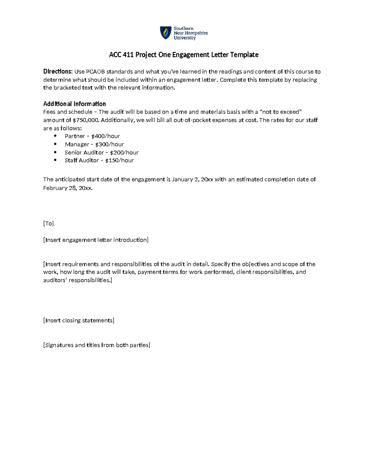 ACC 411 Project One Engagement Letter Template - ACC 411 Project One ...