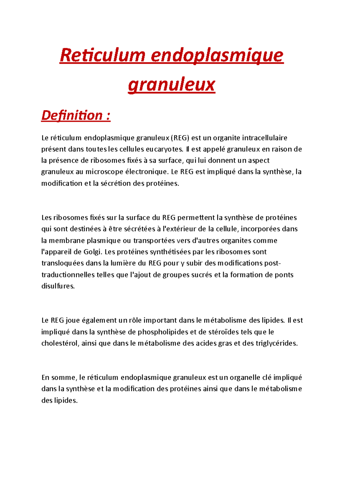 Reticulum endoplasmique granuleux - Il est appelé granuleux en raison ...