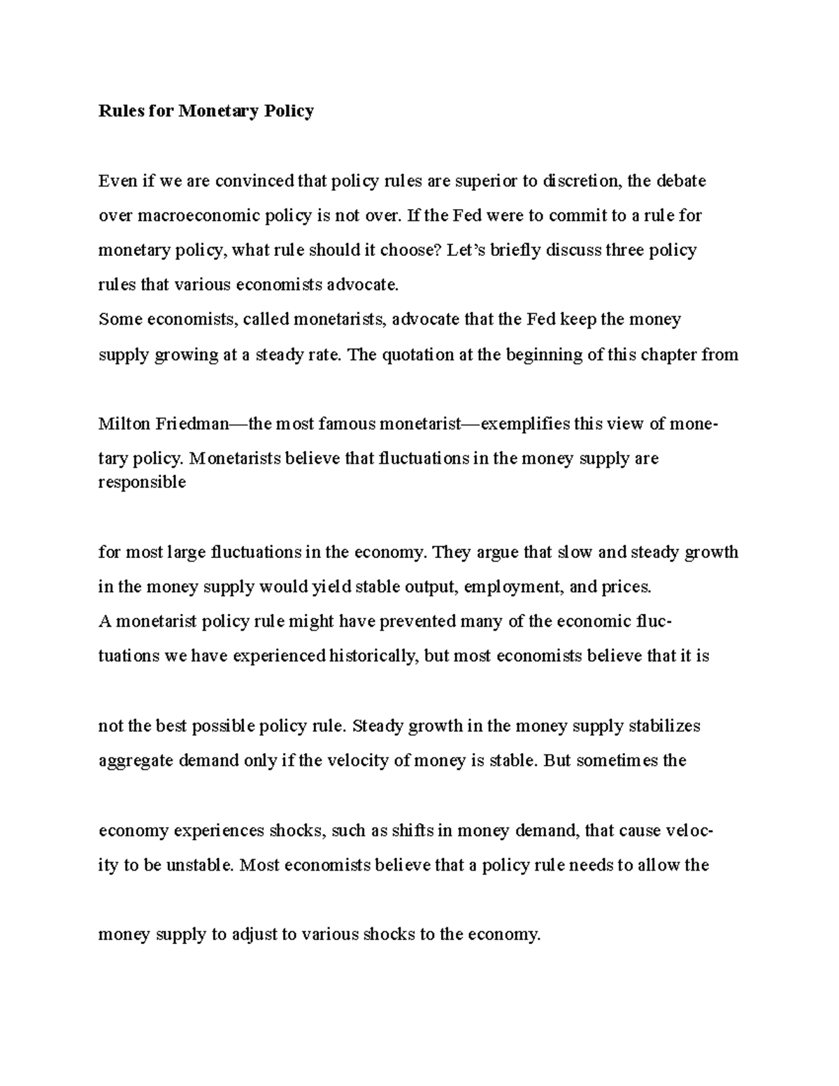 Rules for Monetary Policy - If the Fed were to commit to a rule for ...