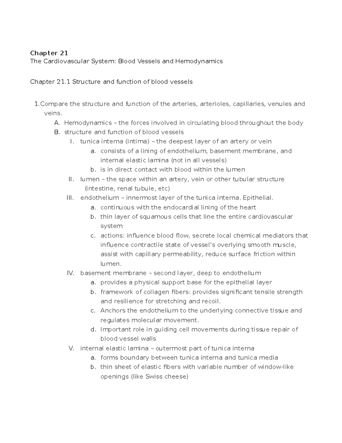 Chapter 21 The Cardiovascular System: Blood Vessels and Hemodynamics ...