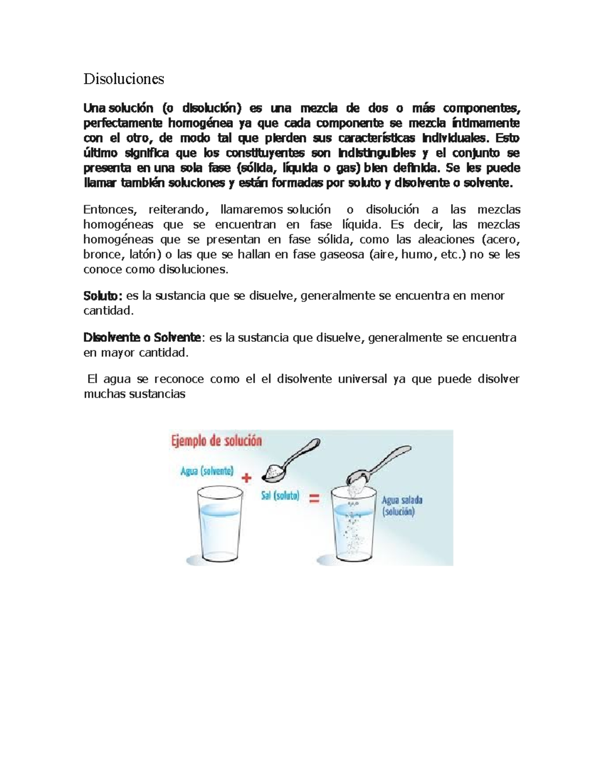 Disoluciones - Esto último significa que los constituyentes son ...