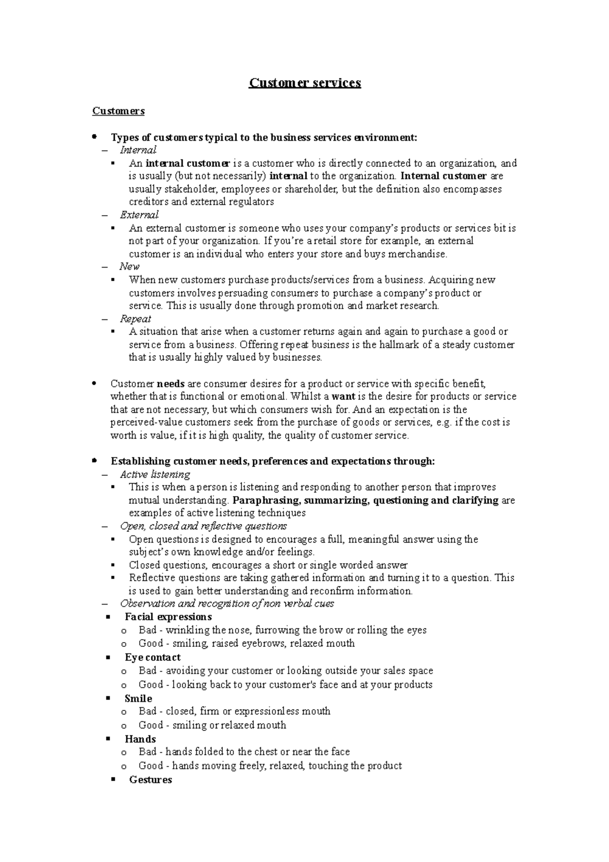 Qp J6 business services notes - Customer services Customers Types of ...