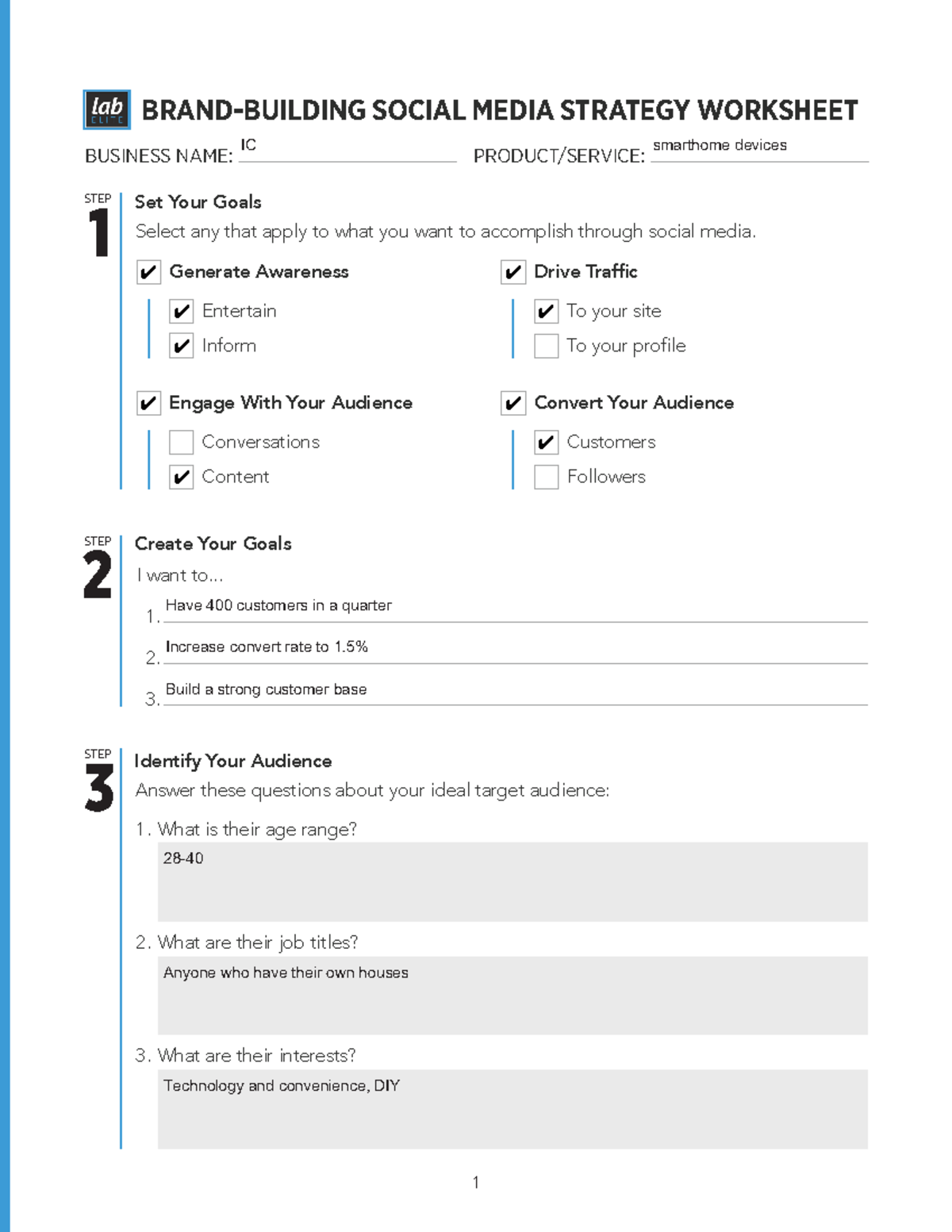 WORKSHEET OF SOCIAL MEDIA - Set Your Goals Create Your Goals STEP 1 ...