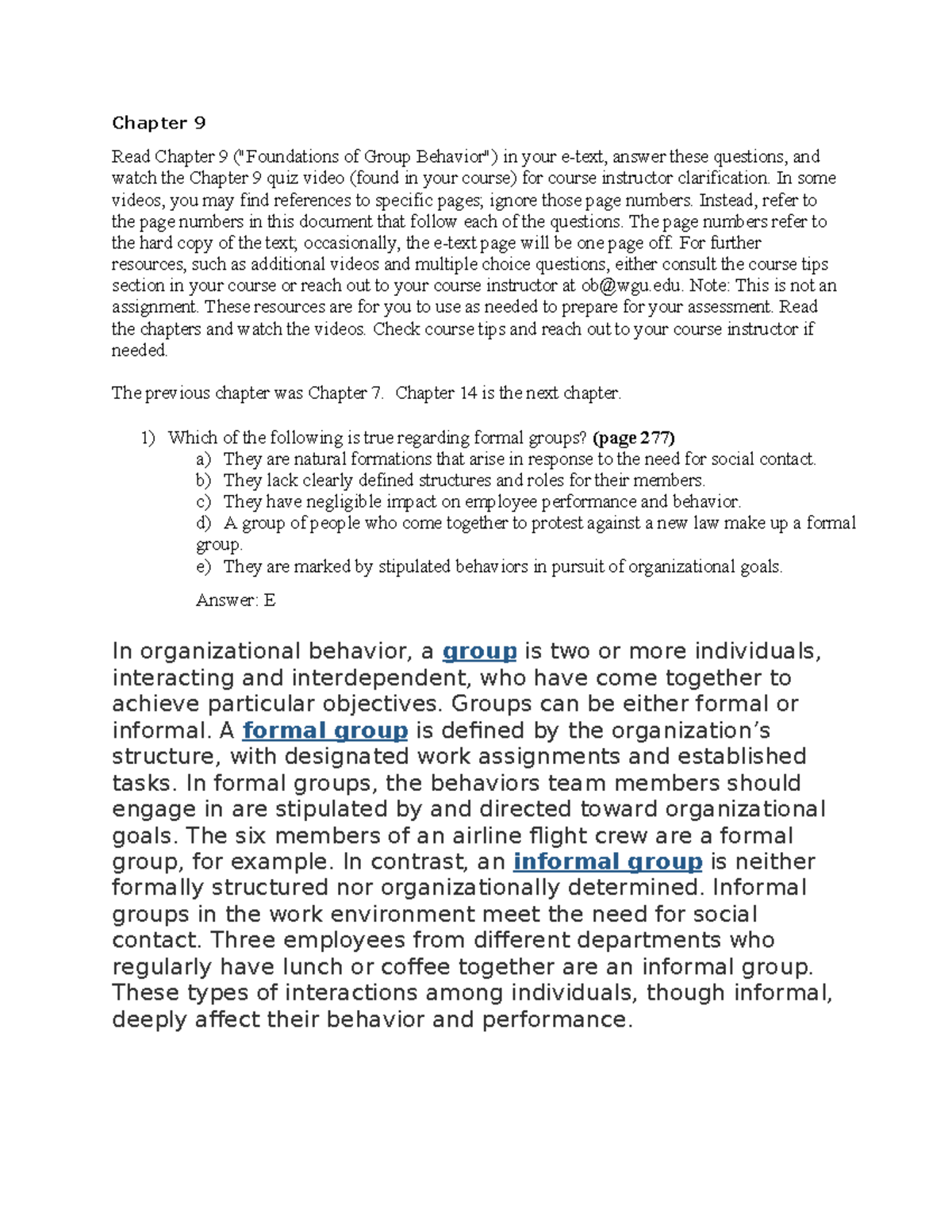 Chapter 9 questions - Chapter 9 Read Chapter 9 ("Foundations of Group ...