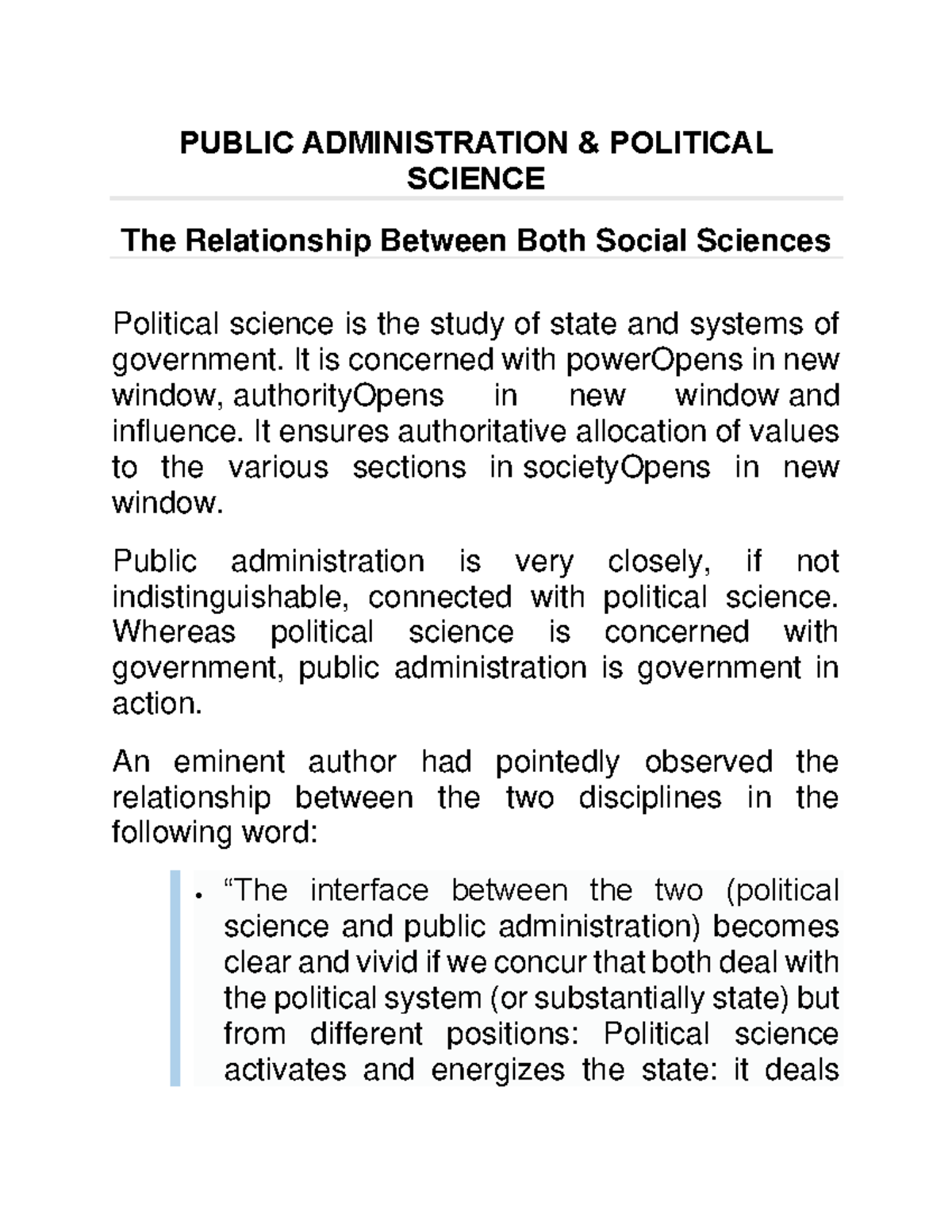 Public Administration - PUBLIC ADMINISTRATION & POLITICAL SCIENCE The ...