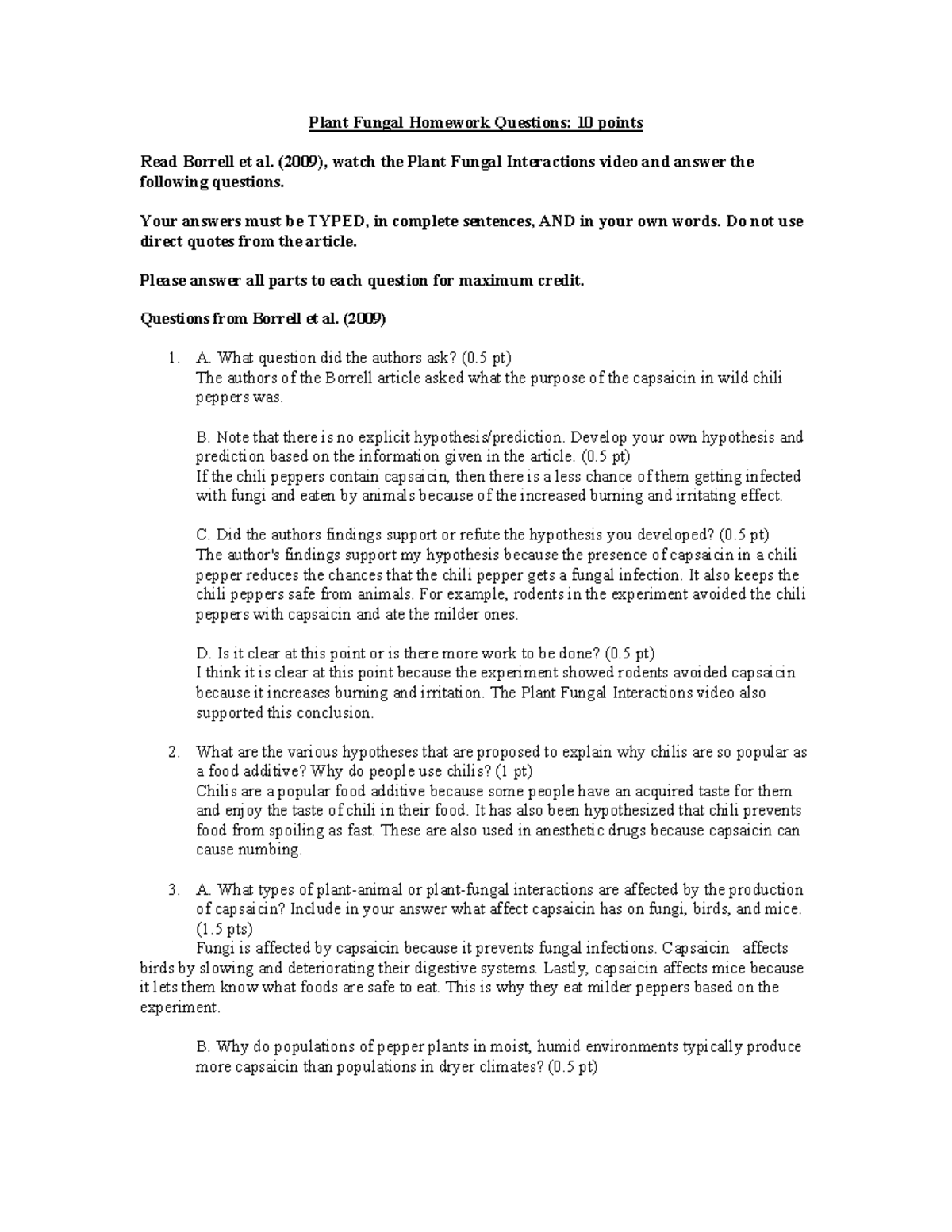 Plant fungal hw questions - Plant Fungal Homework Questions: 10 points ...