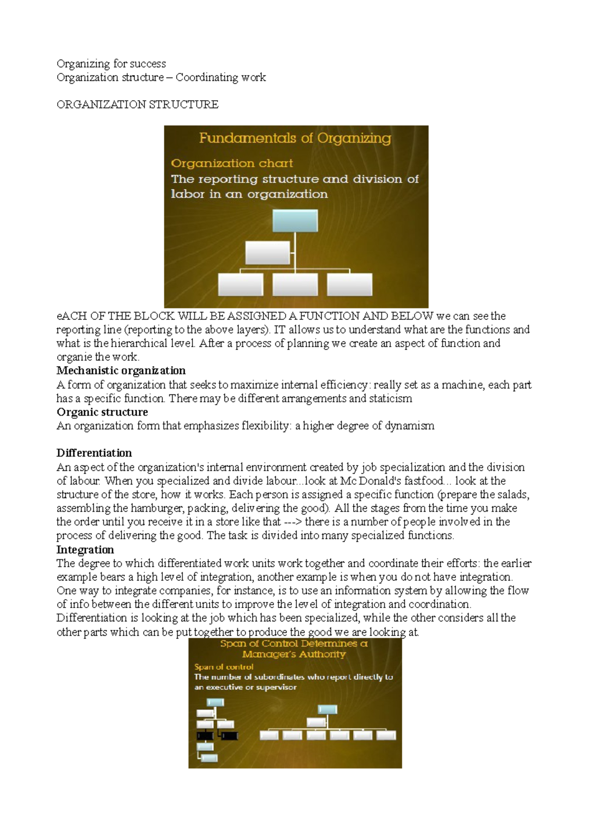 Lesson 7 - organizing for success - Organizing for success Organization ...