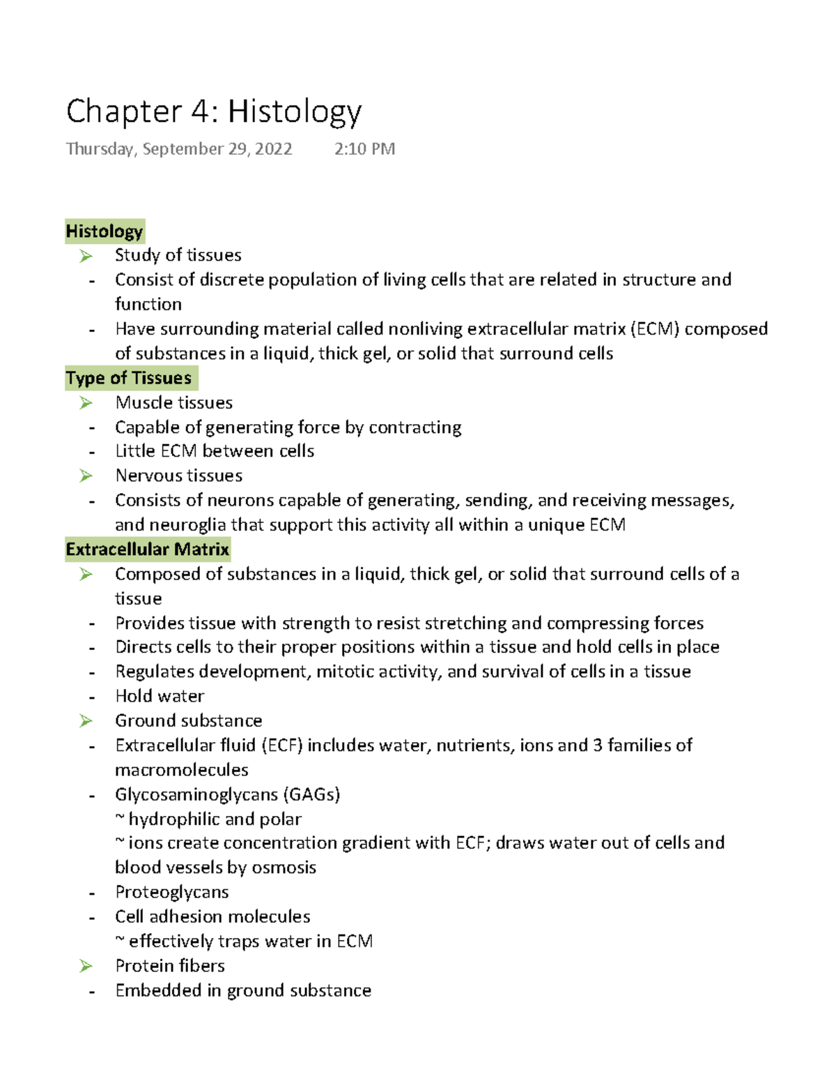 Chapter 4 Histology - Histology Study of tissues Ø Consist of discrete population of living ...