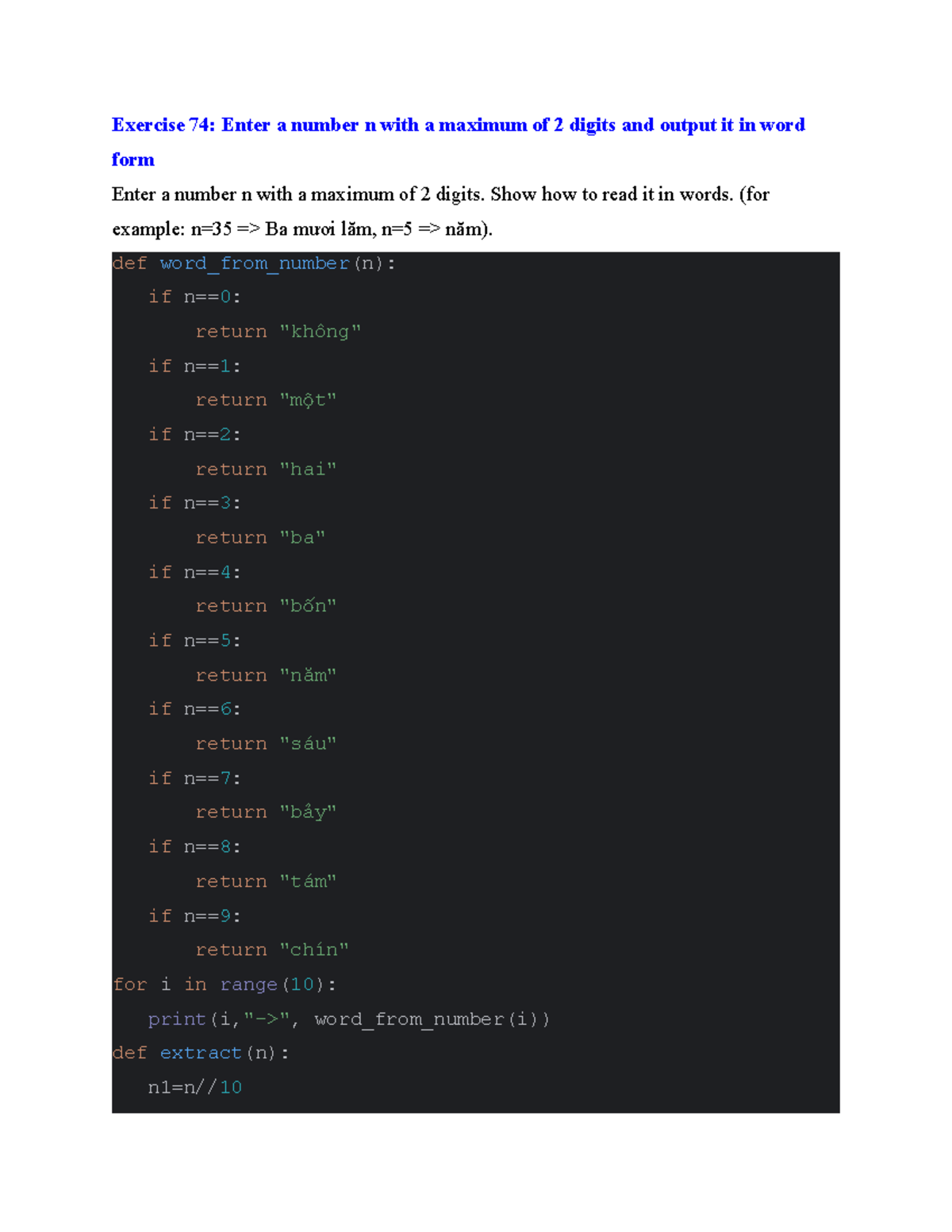 Exercise 74, 76, 77, 82, 83 - Exercise 74: Enter a number n with a ...