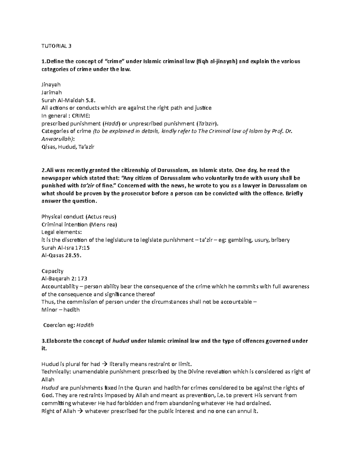 Tutorial 3outlineAnswer - TUTORIAL 3 1 the concept of “crime” under ...