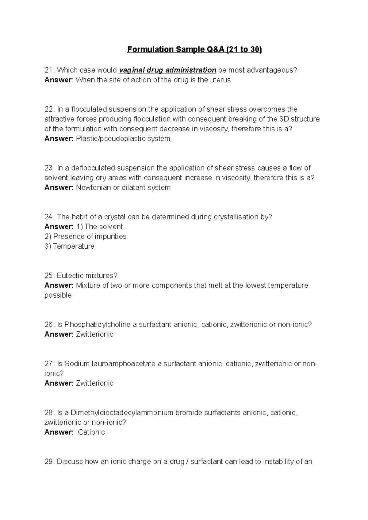 Formulation Sample Q&A (21 to 30) - Formulation Sample Q&A (21 to 30 ...
