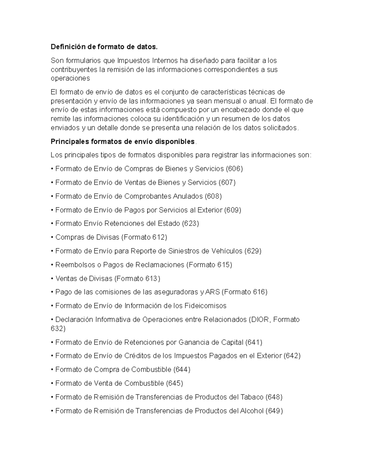 Definición de formato de datos - Son formularios que Impuestos Internos ...