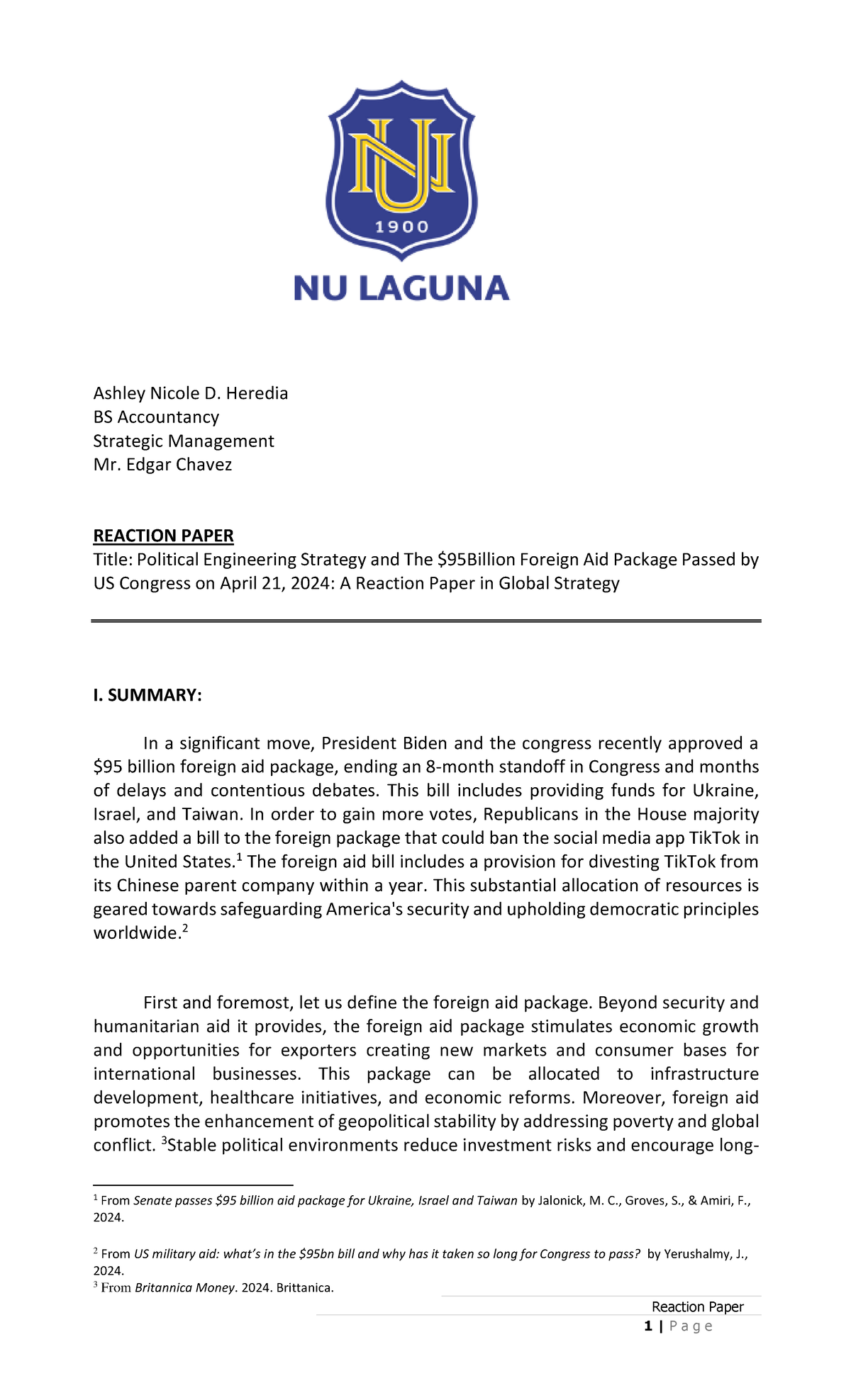 REACTION PAPER GLOBALIZATION Strategic managment - Reaction Paper ...