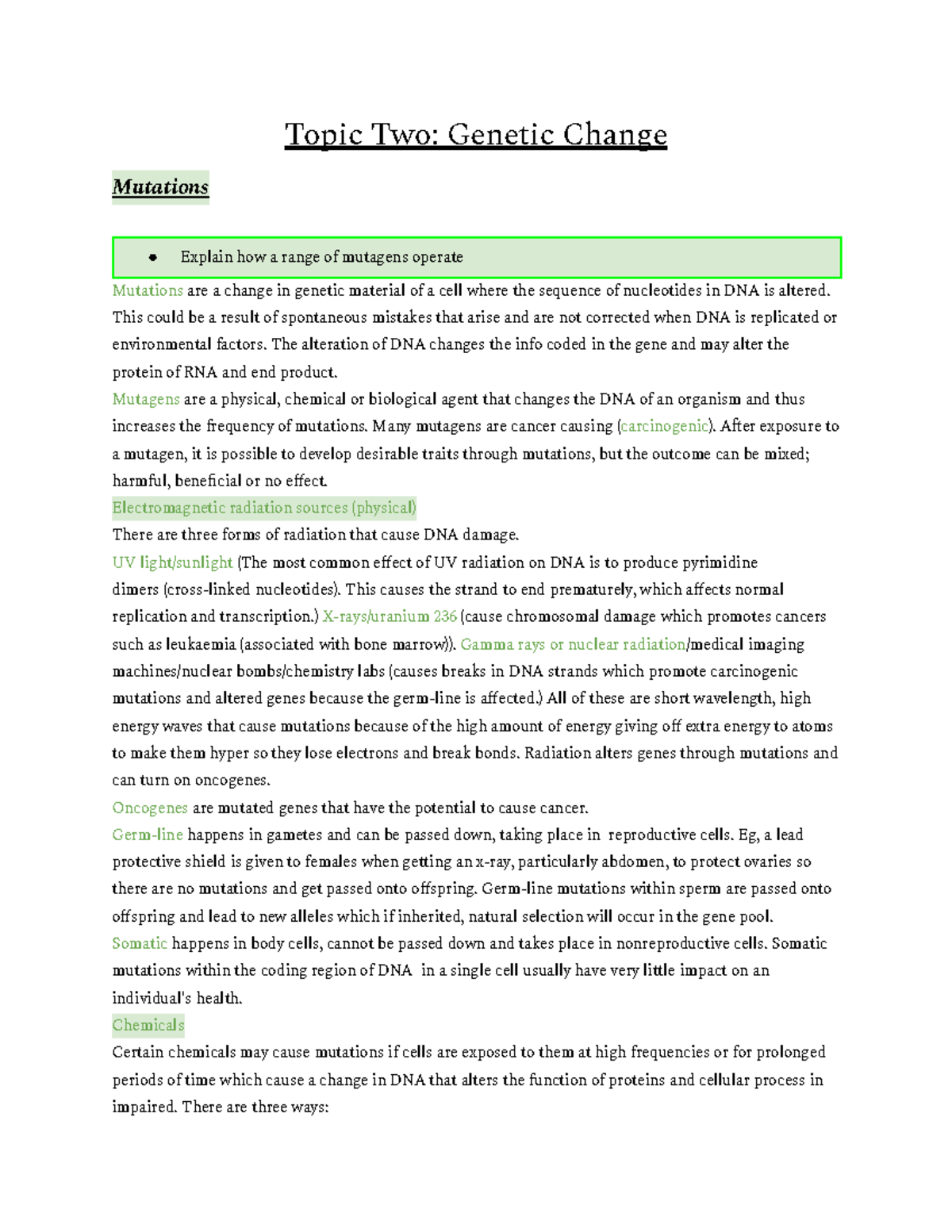Topic Two Genetic Change - Topic Two: Genetic Change Mutations Explain ...
