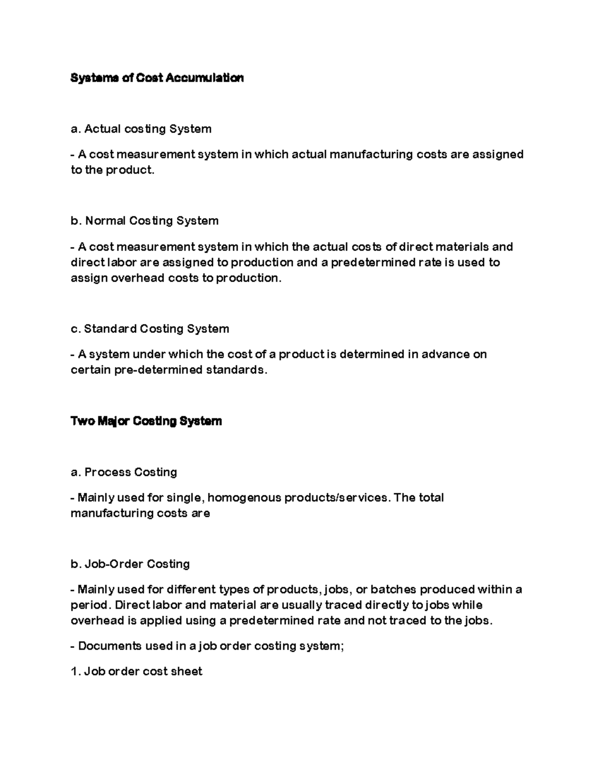 Systems of Cost Accumulation - Actual costing System A cost measurement ...